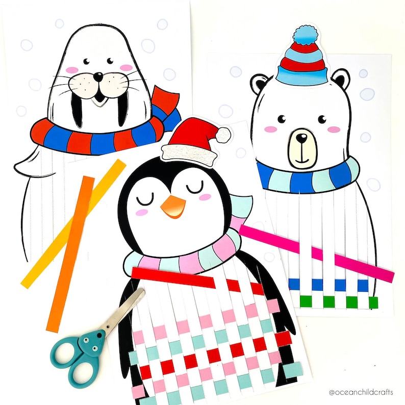 Printable Winter Bundle Art Activity Kids: Snowman Penguin Polarbear ...