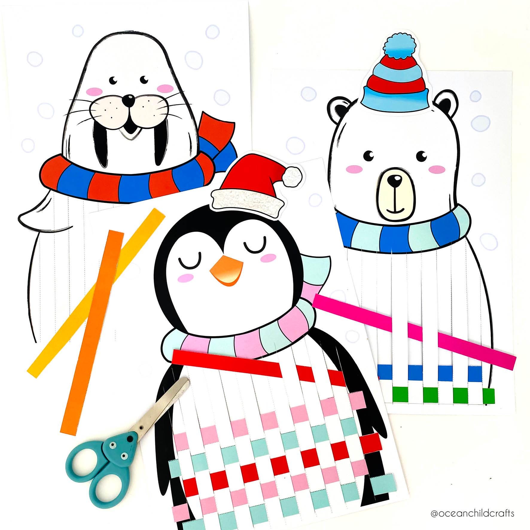 Printable Winter Bundle Art Activity Kids: Snowman Penguin Polarbear ...