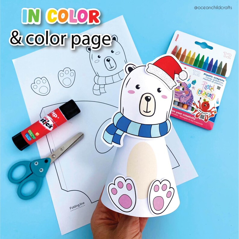 FIVE 3D Paper Cone Winter Puppet Bundle: Santa, Reindeer, Penguin ...