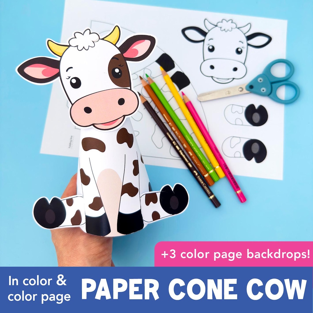 Farm Animal Craft Paper Cone Cow | Low Prep Cow Printable | Fine Motor ...