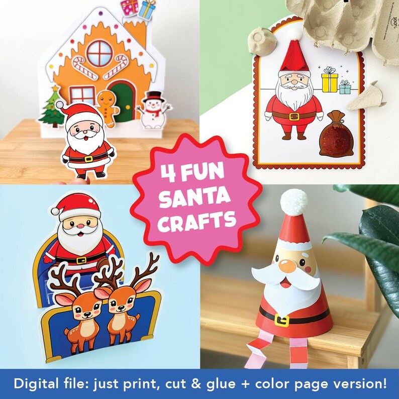 Printable Santa Craft for Kids | Christmas Coloring Page & Cone Paper ...
