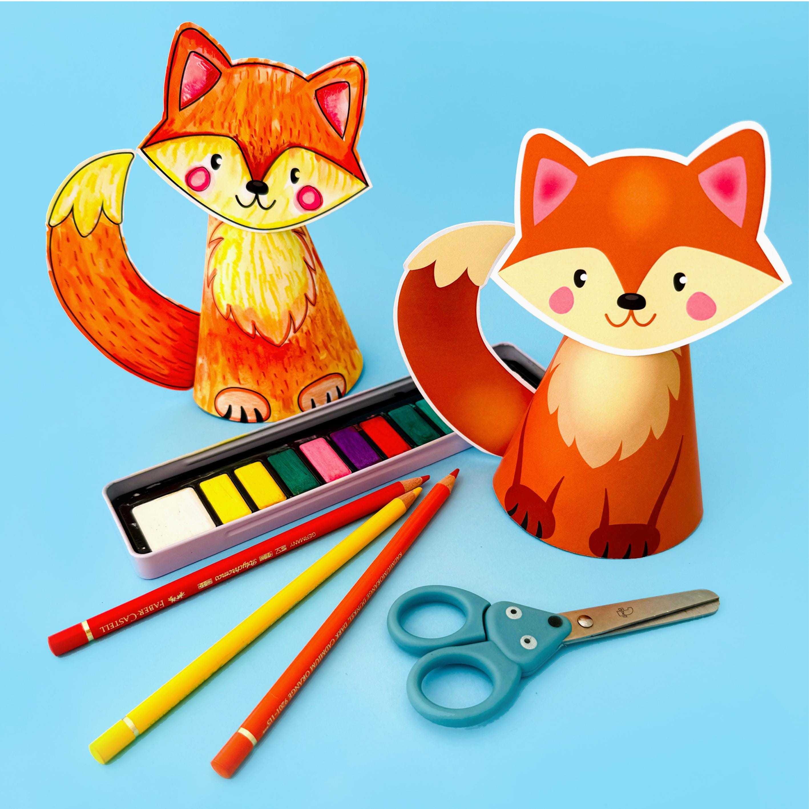 Fox Craft Printable Fall Woodland Animal Activity, Kids Coloring & Cut ...