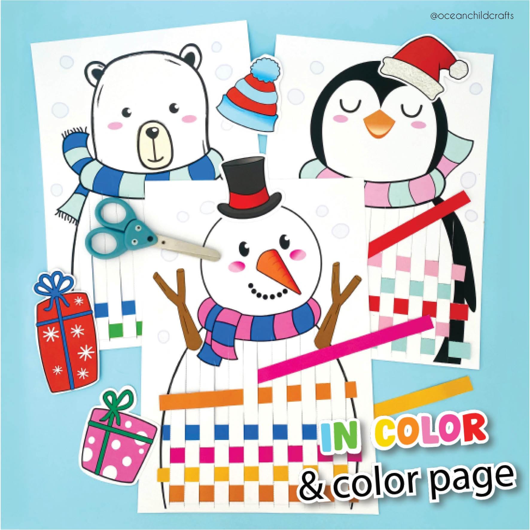 Printable Winter Bundle Art Activity Kids: Snowman Penguin Polarbear ...