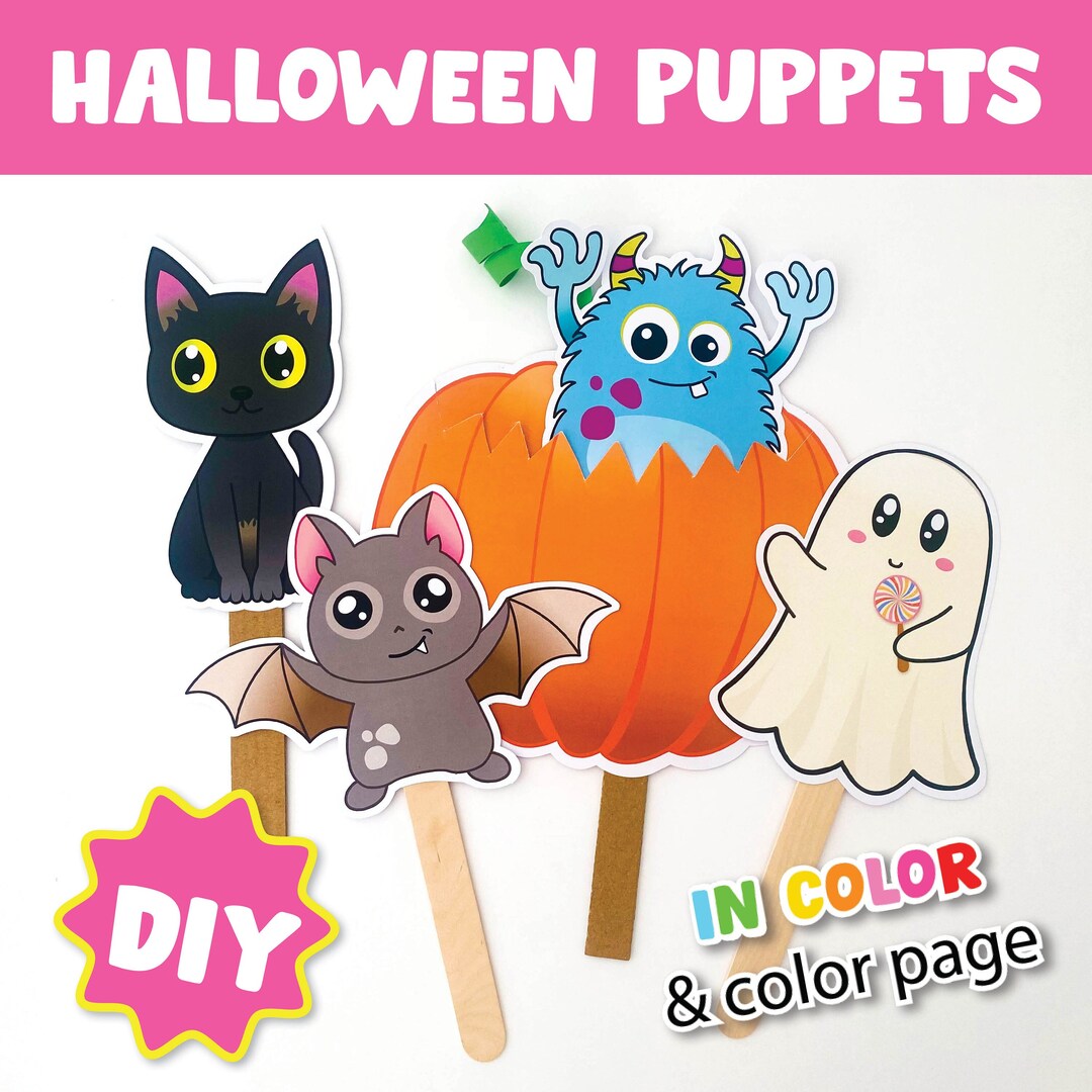 Printable Craft Halloween Activity, Pumpkin With Halloween Puppets ...