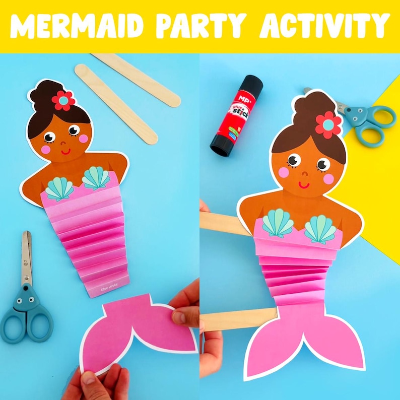 Fun DIY Mermaid Puppet Coloring Craft Printable Kids Summer Ocean ...