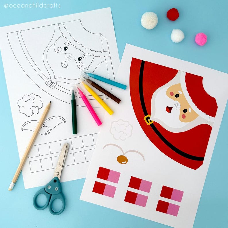 Printable Santa Craft + Coloring Page | Christmas Kids Activity Print ...