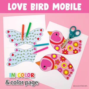 Valentines Day Lovebird Printable Craft Kids Preschool Color Page ...