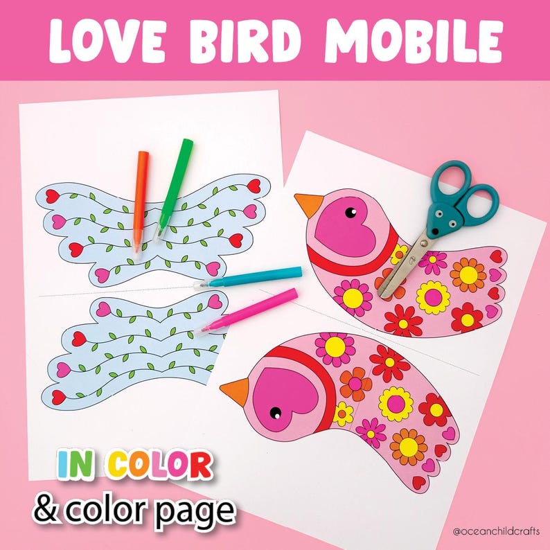 DIY Mobile Printable Spring Bird Craft Kids Preschool Color Page ...