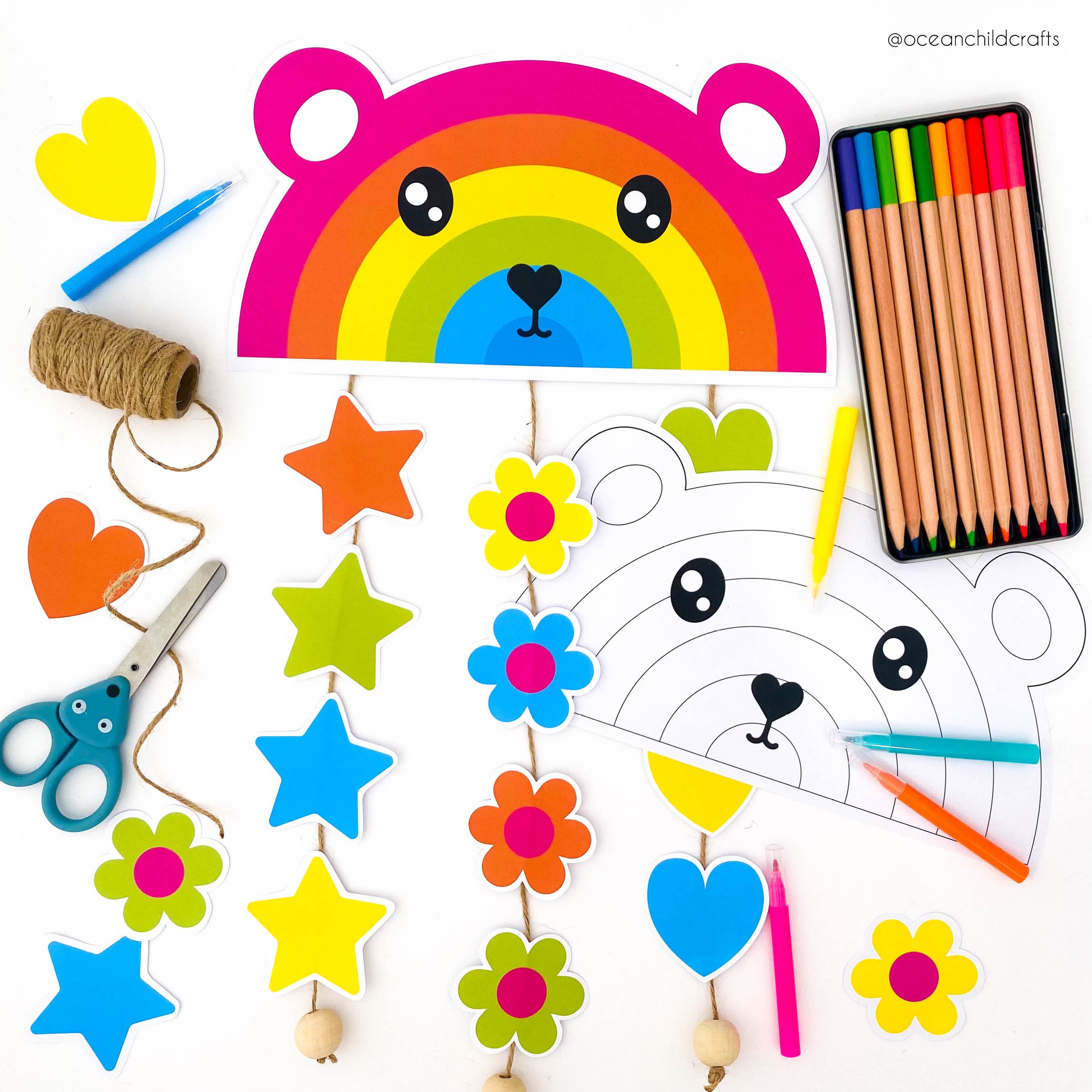 DIY Rainbow Mobile Craft Printable Bear Mobile Printable Kids Coloring ...