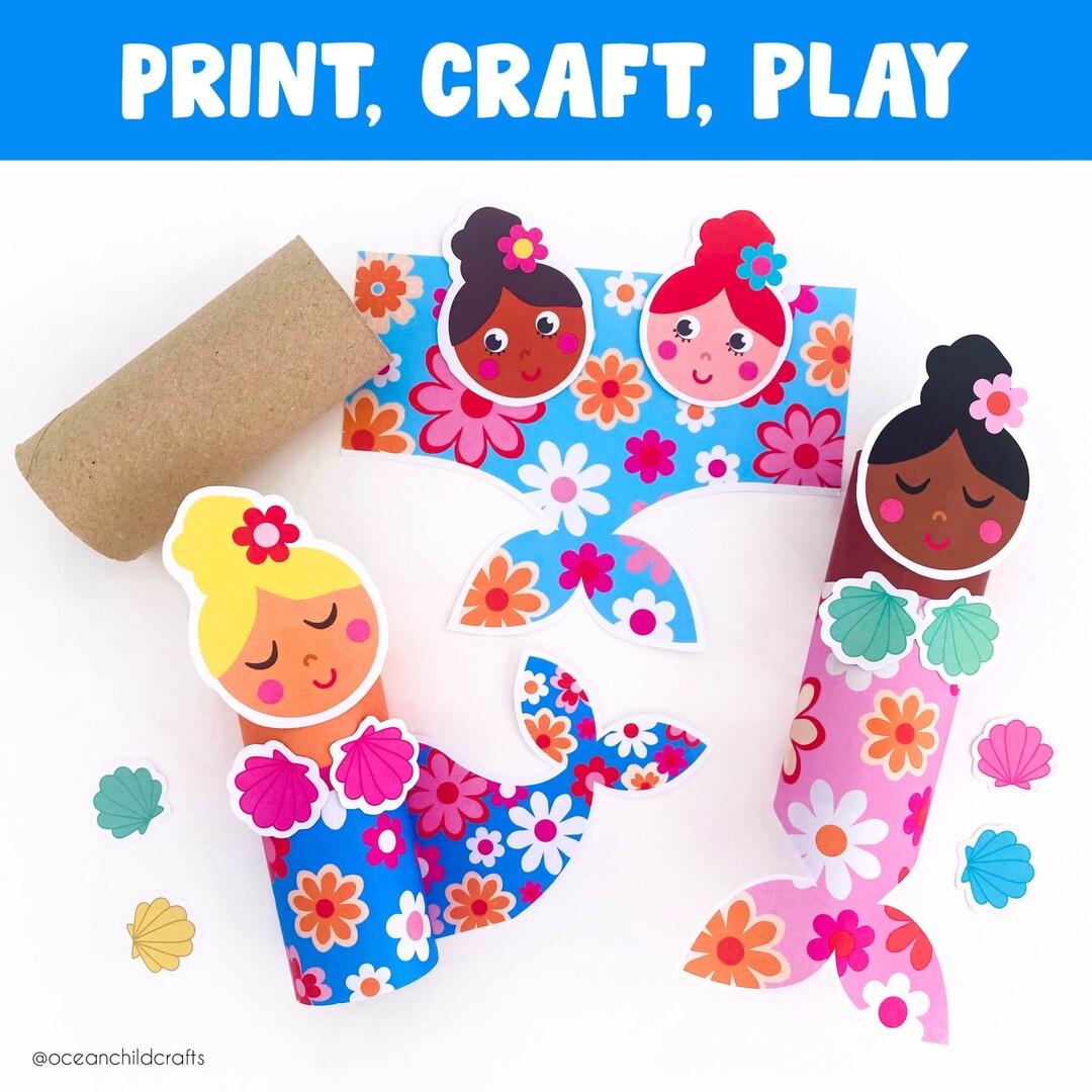 Mermaid Craft Printable Kids | Paper Roll Mermaid Activity & Coloring ...