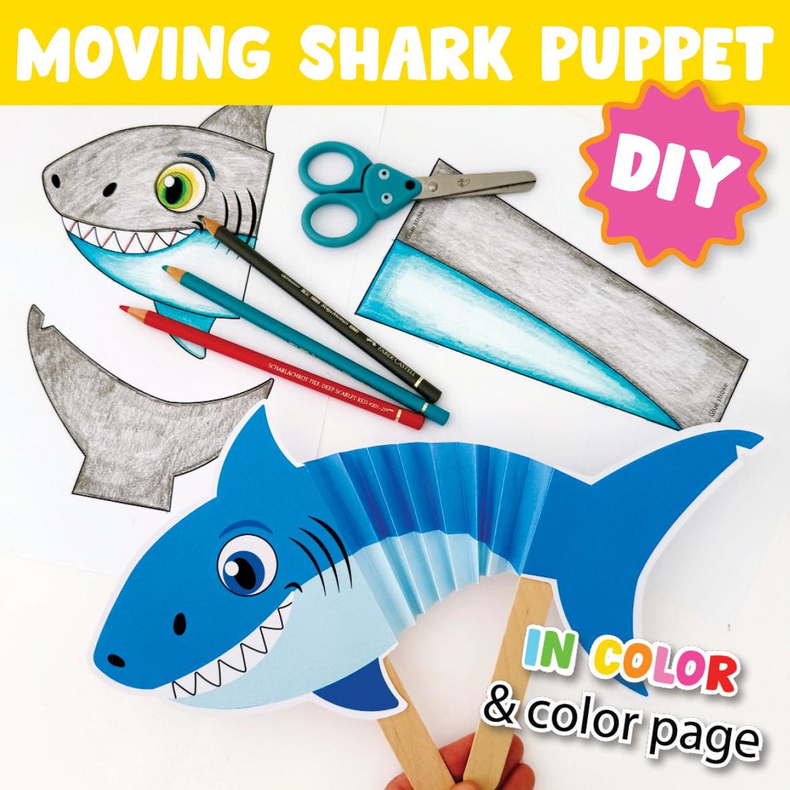 Shark Puppet Craft Printable – Ocean Animal Craft for Kids, Moving ...