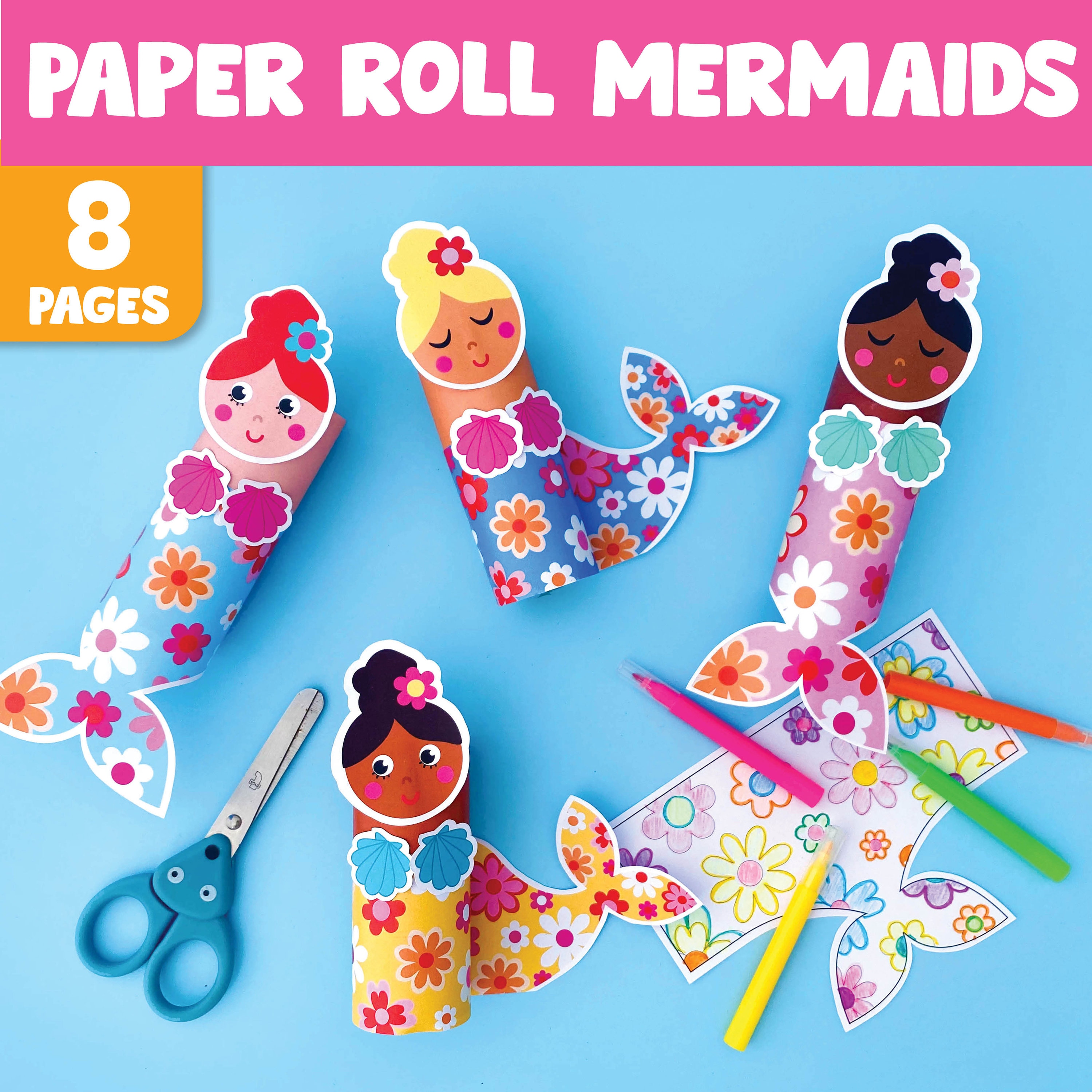 Mermaid Craft Printable Kids | Paper Roll Mermaid Activity & Coloring ...