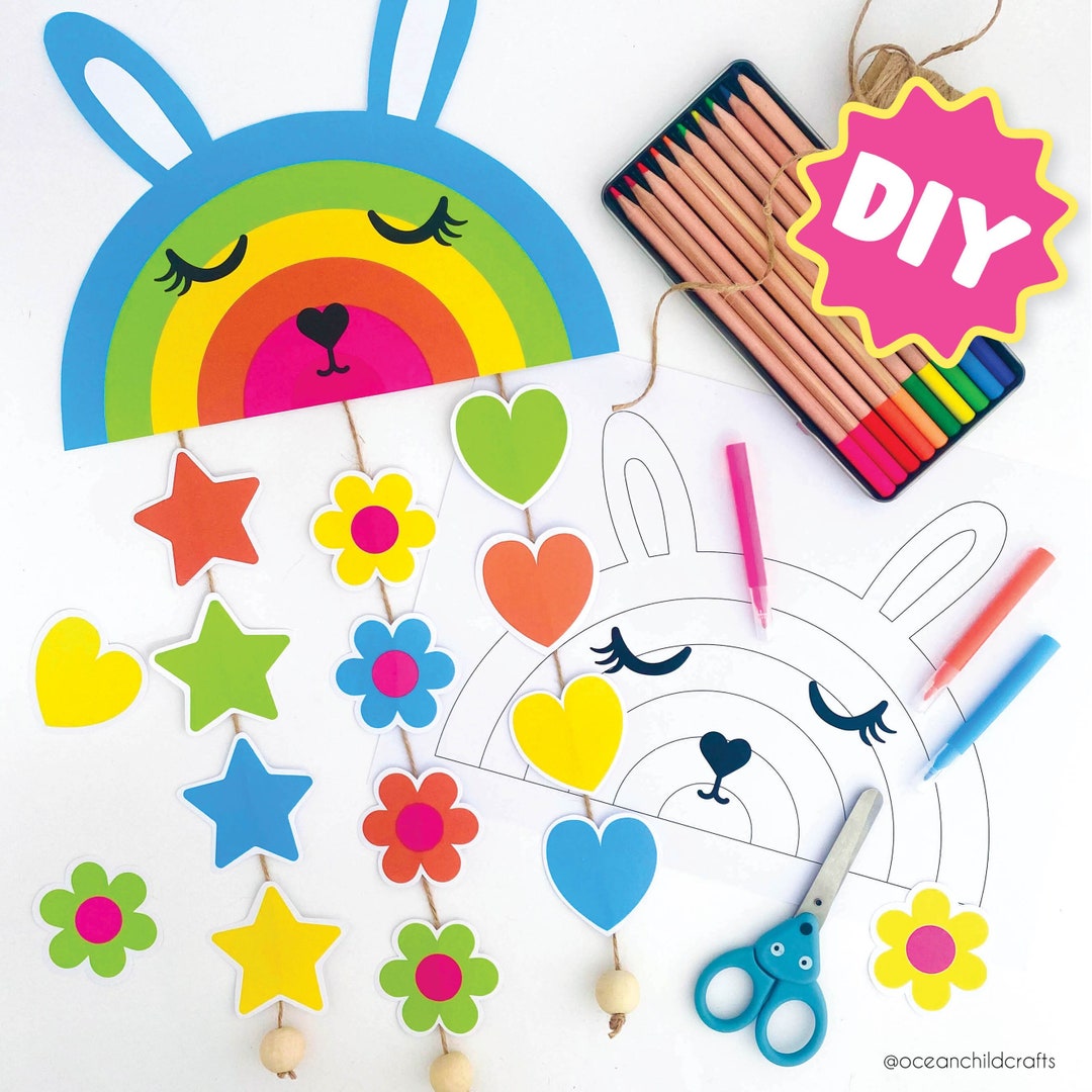 Rainbow Mobile Printable Craft Kids Coloring Rainbow Printable Bunny ...