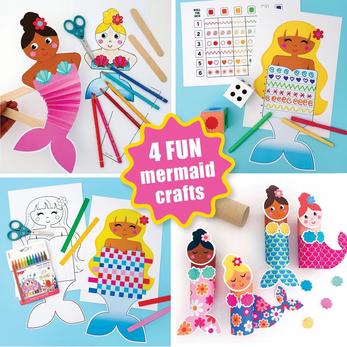 Mermaid Craft Printable Bundle | Ocean Theme Art & Coloring Activities ...