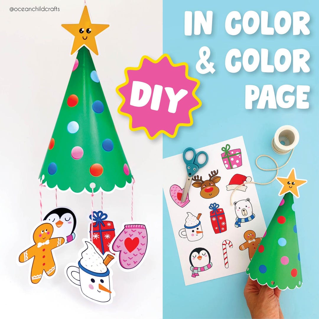 DIY Christmas Tree Mobile Craft Printable Easy Prep Holiday Craft ...
