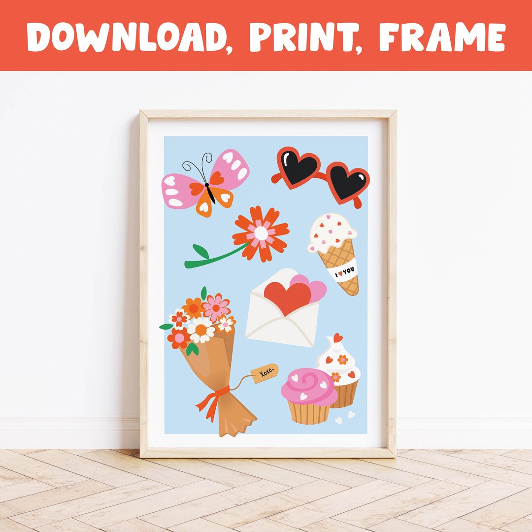 LOVE Poster Art Printable for Kids Room Pink Wall Décor Nursery ...