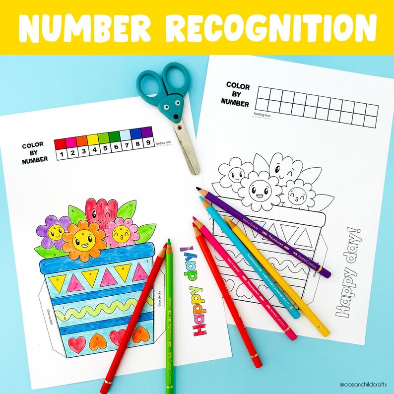 Printable Color by Number Flower Craft DIY Pop up Card Spring Activity ...