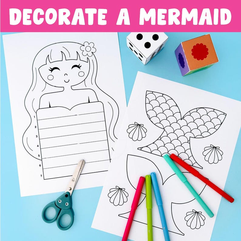 Roll a Mermaid Game Printable – Pattern Learning Dice Activity, Ocean ...