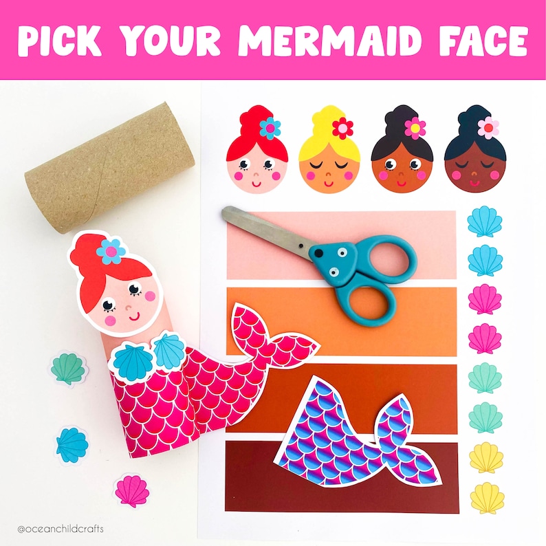 Coloring Page Mermaid Puppet, Craft a Mermaid Worksheet DIY Puppets ...