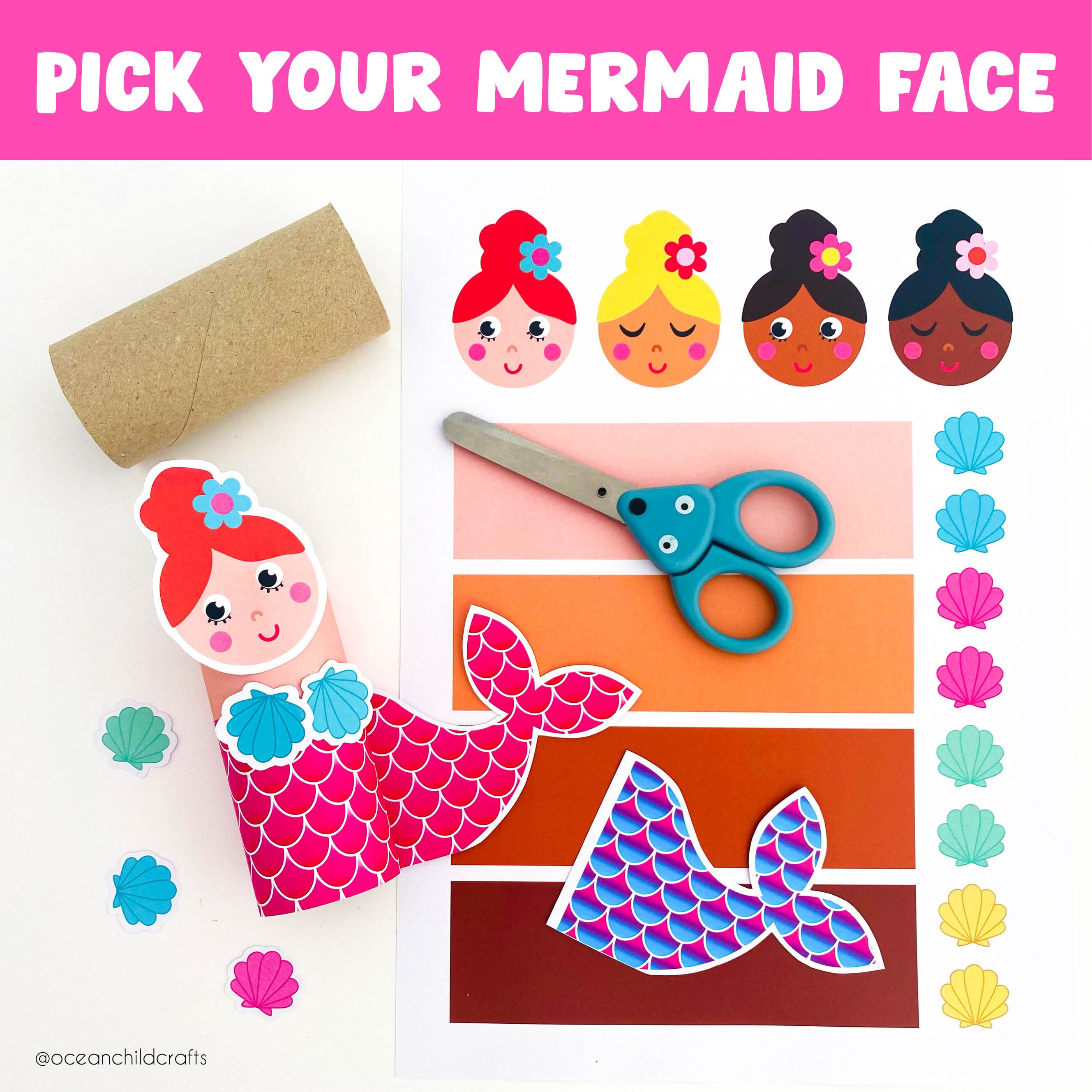 Coloring Page Mermaid Puppet, Craft a Mermaid Worksheet DIY Puppets ...