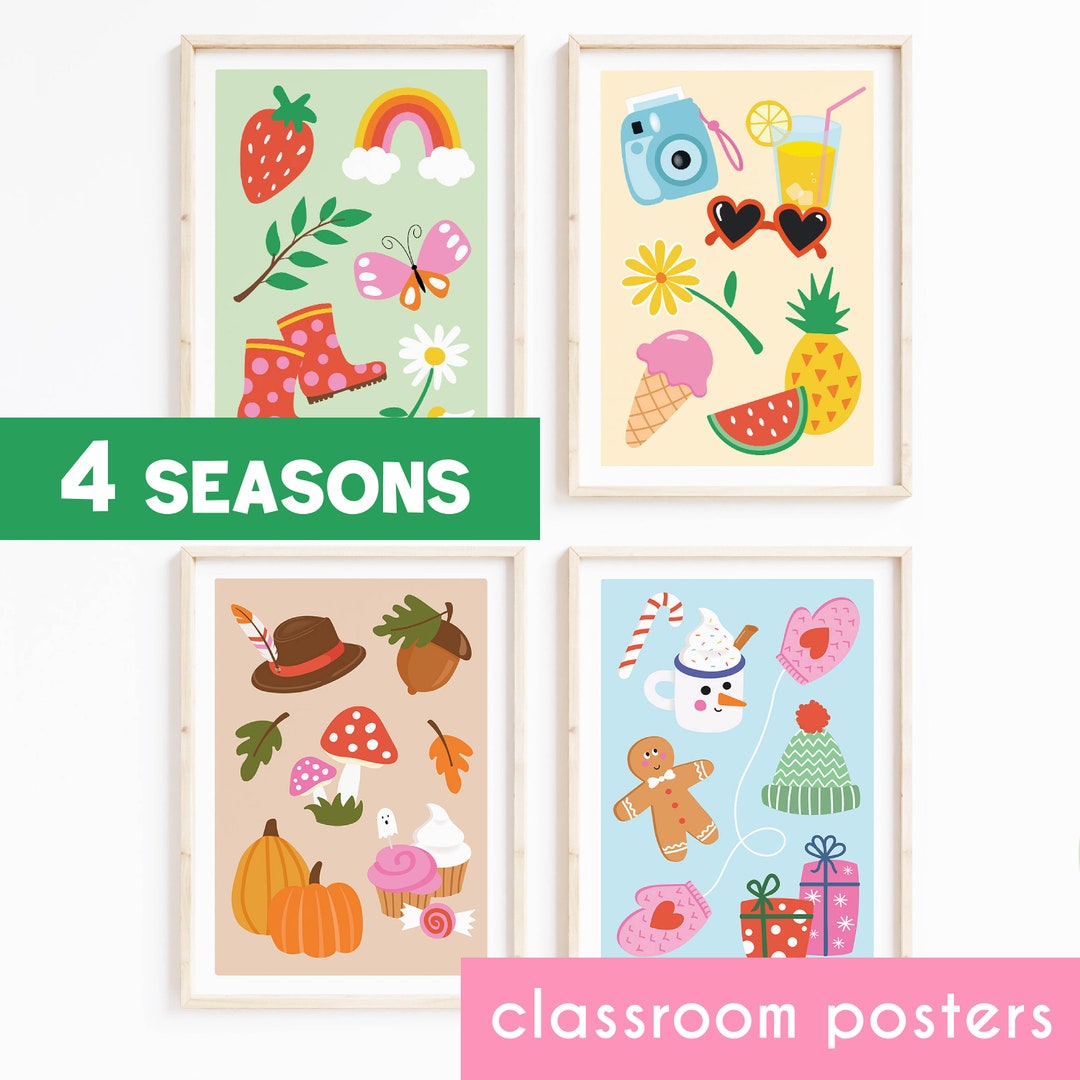 4 Seasons Art Print Kids Season Wall Art Kindergarten Classroom ...