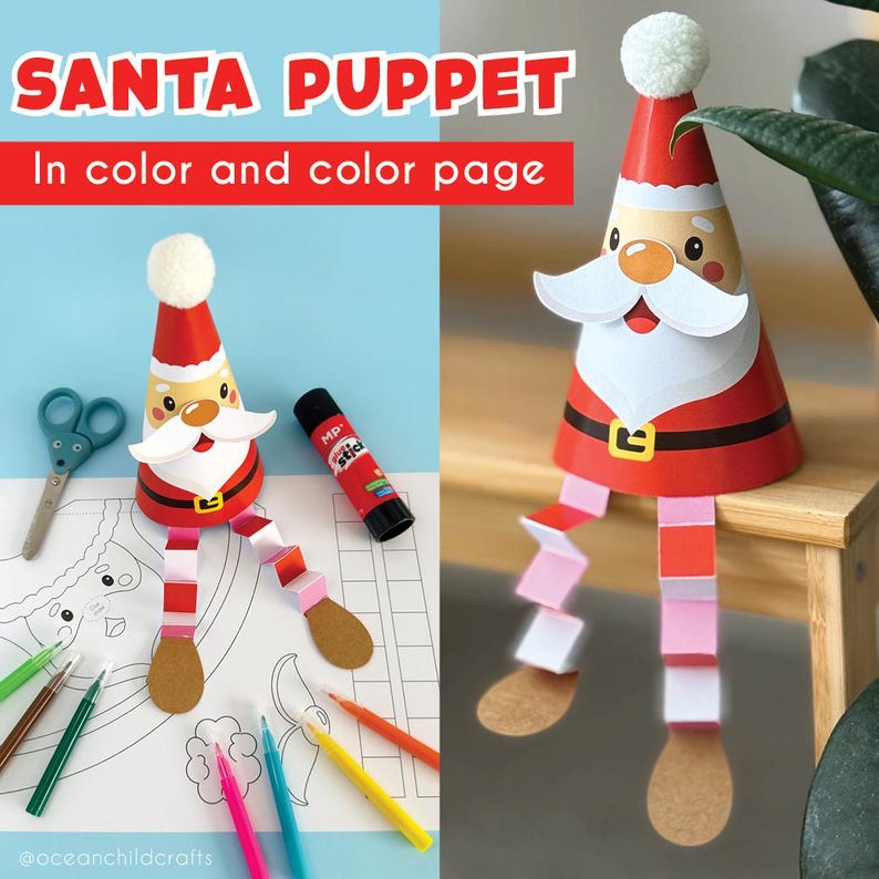 Printable Santa Craft + Coloring Page | Christmas Kids Activity Print ...