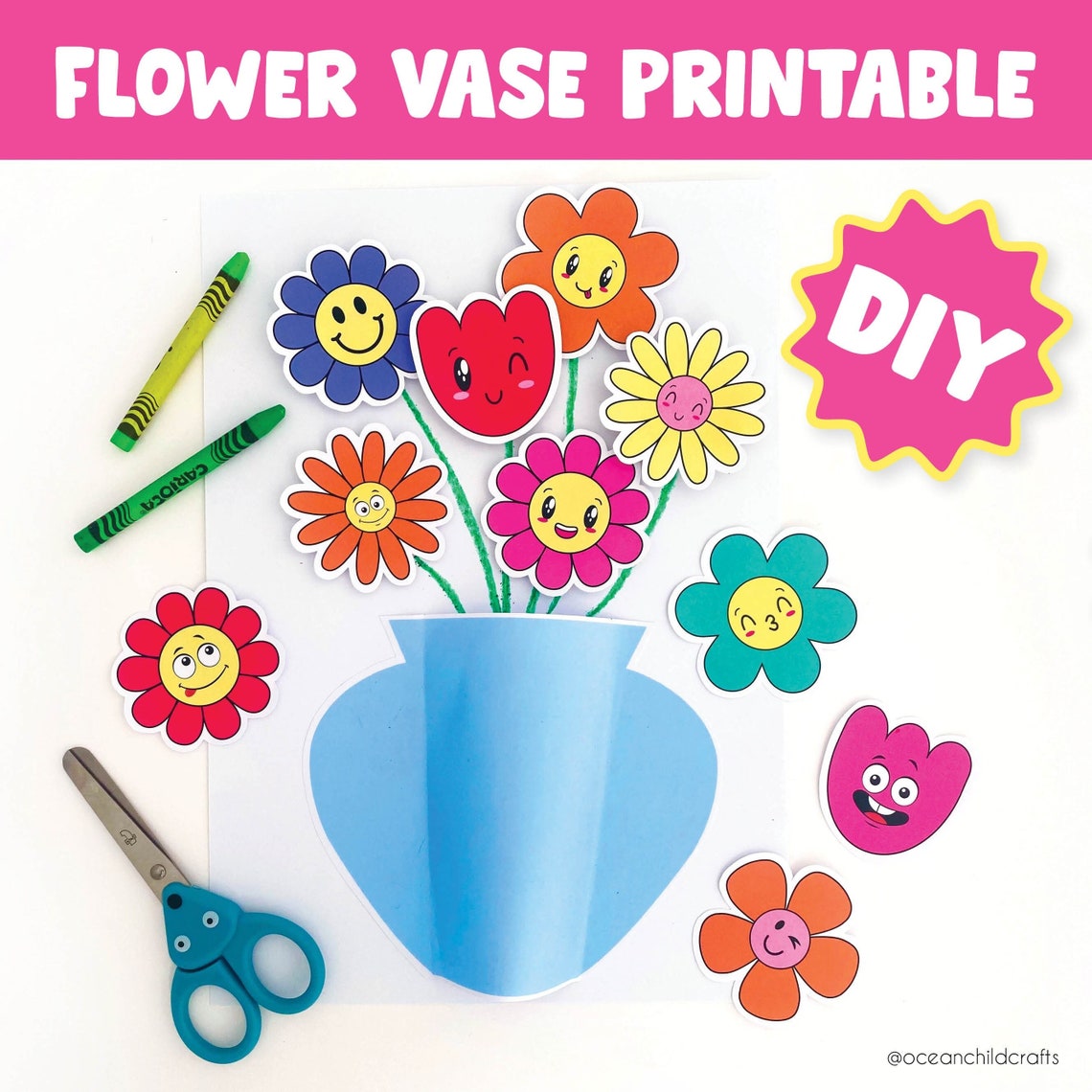 DIY Flower Craft Printable Mothers Day Floral Bouquet Mom Birthday ...