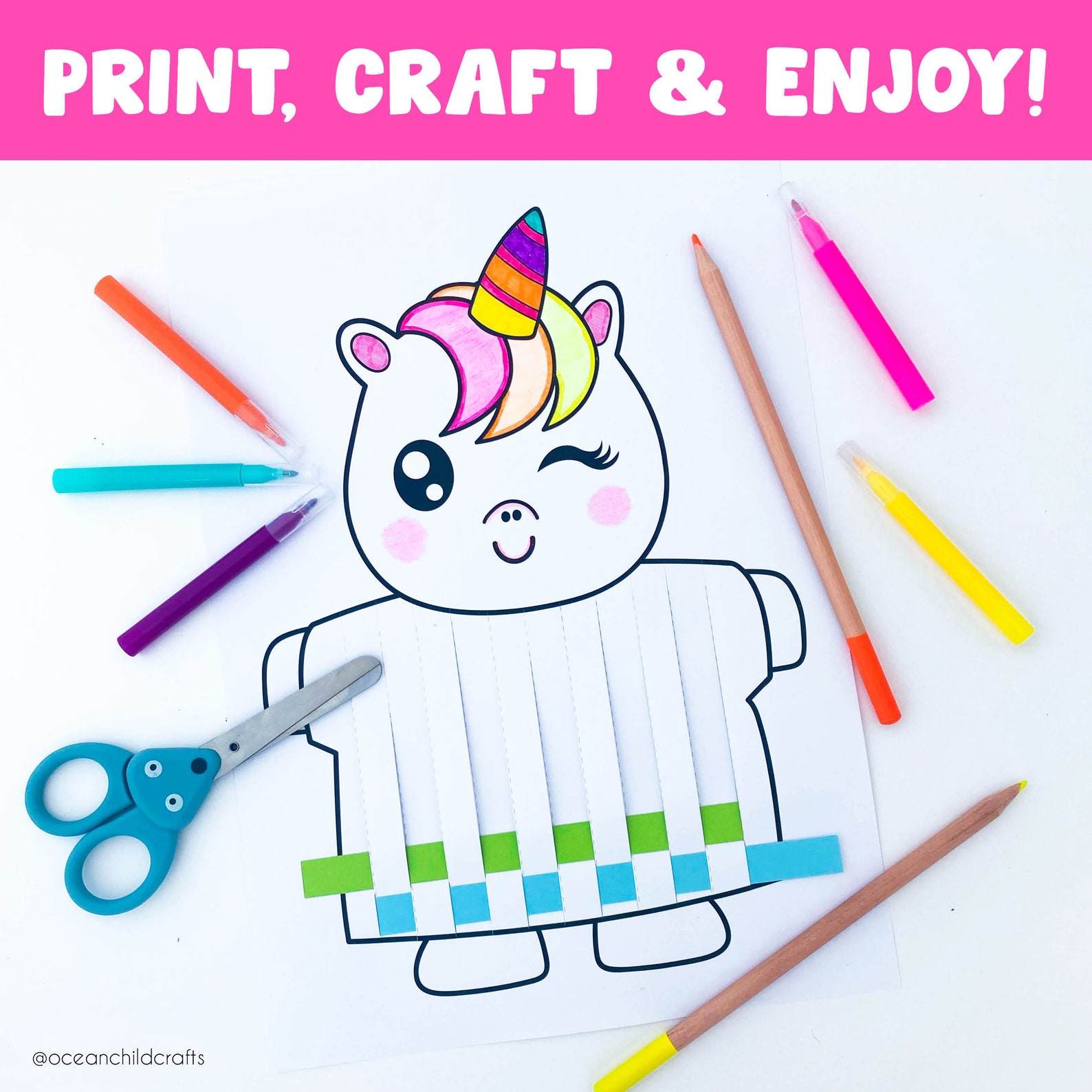 Unicorn Birthday Party Printable Activity Paper Craft Unicorn Printable ...
