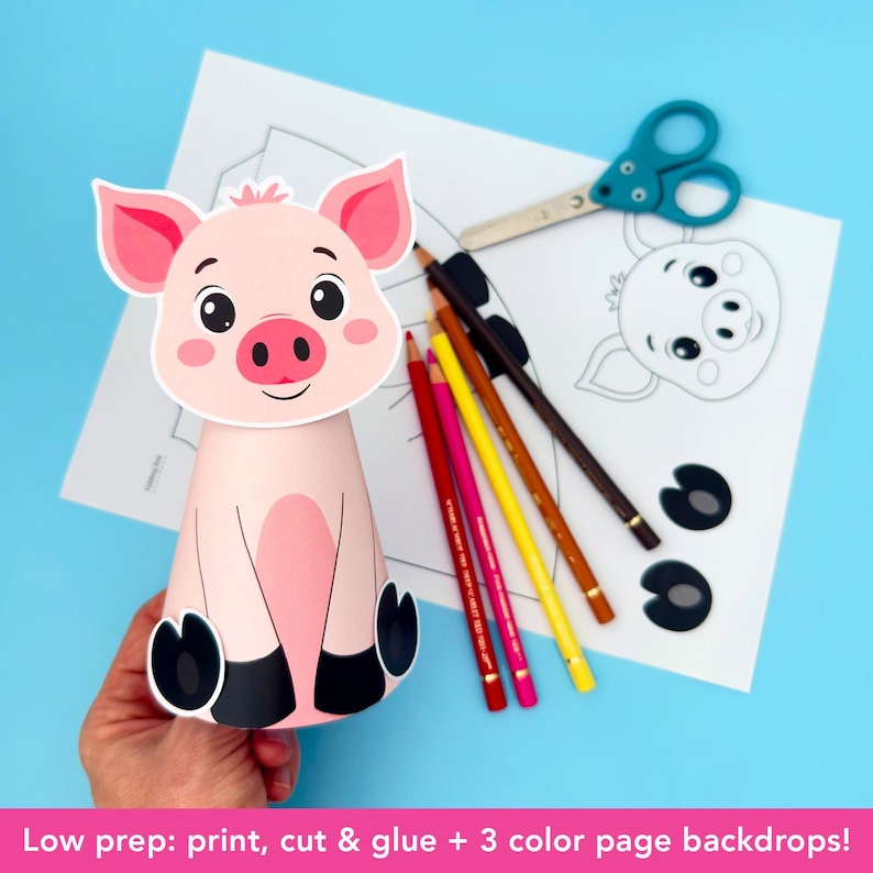 Paper Cone Pig Craft Printable | Farm Animal Piglet Craft for Kids ...