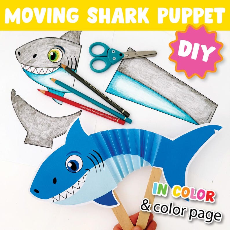Shark Craft Printable Ocean Animals Coloring Page Activity Summer Camp ...