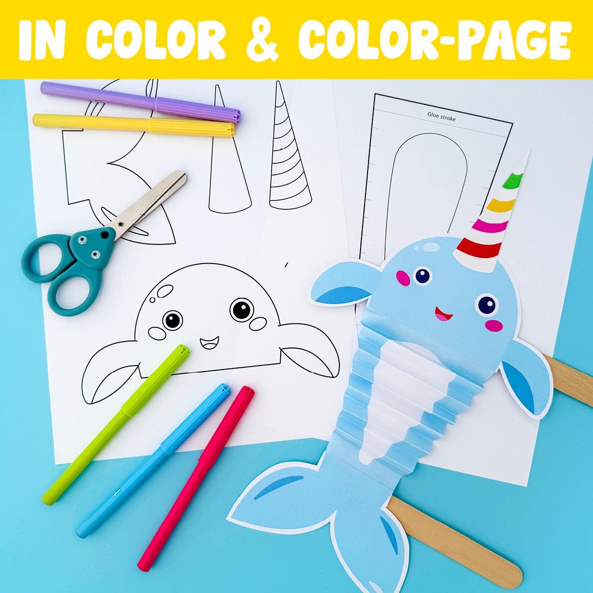 Narwhal Puppet Craft Printable | Ocean Animal Art & Fine Motor Activity ...