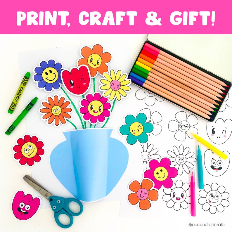 DIY Flower Craft Printable Mothers Day Floral Bouquet Mom Birthday ...