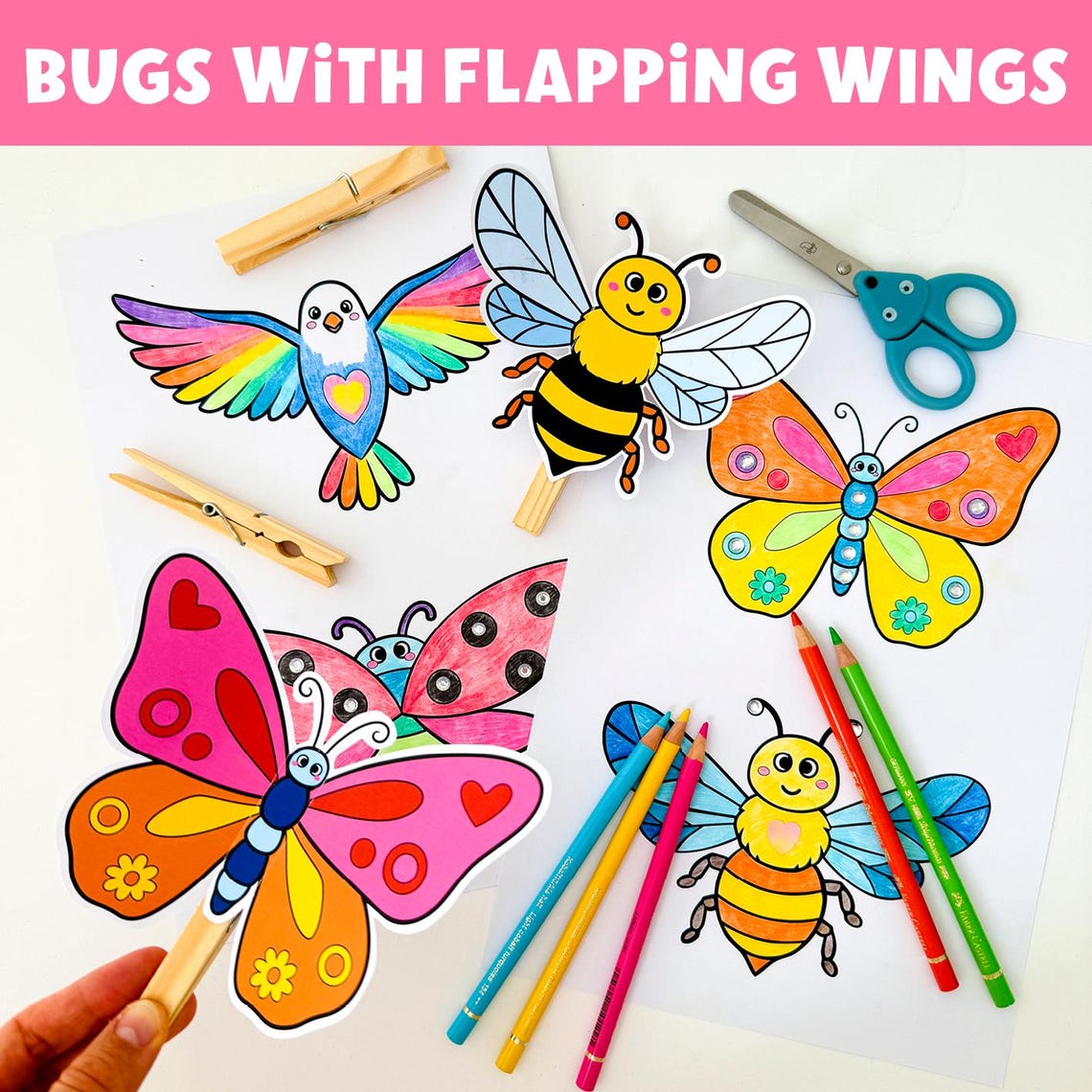 Bug Clothespin Puppet Craft Printable for Kids | Butterfly Bee Bird ...