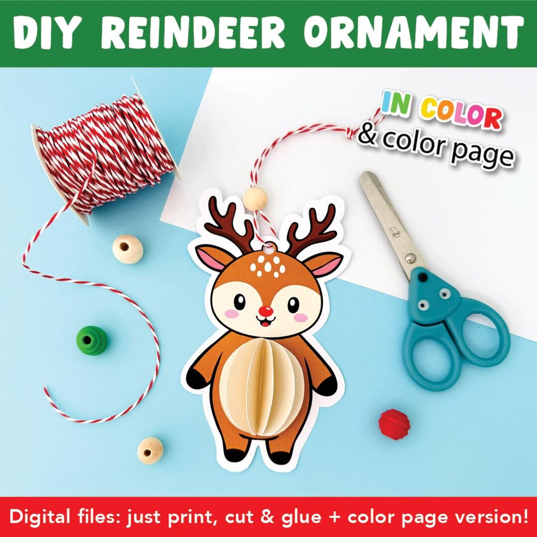 Printable Reindeer Craft Christmas | 3D Ornament Craft for Kids ...