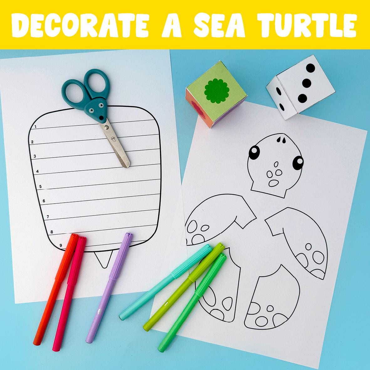 Roll A Pattern Printable Sea Turtle Game Dice Activity Ocean Animal ...