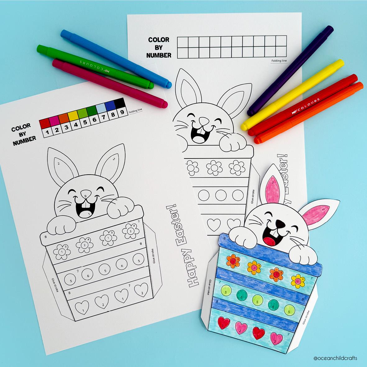 Printable Color by Code Easter Bunny Craft Pop up Card Spring Activity ...