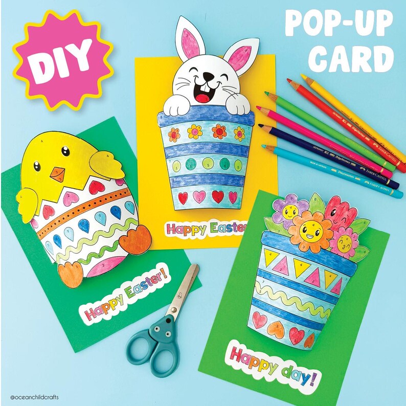 Printable Color by Code Easter Bunny Craft Pop up Card Spring Activity ...