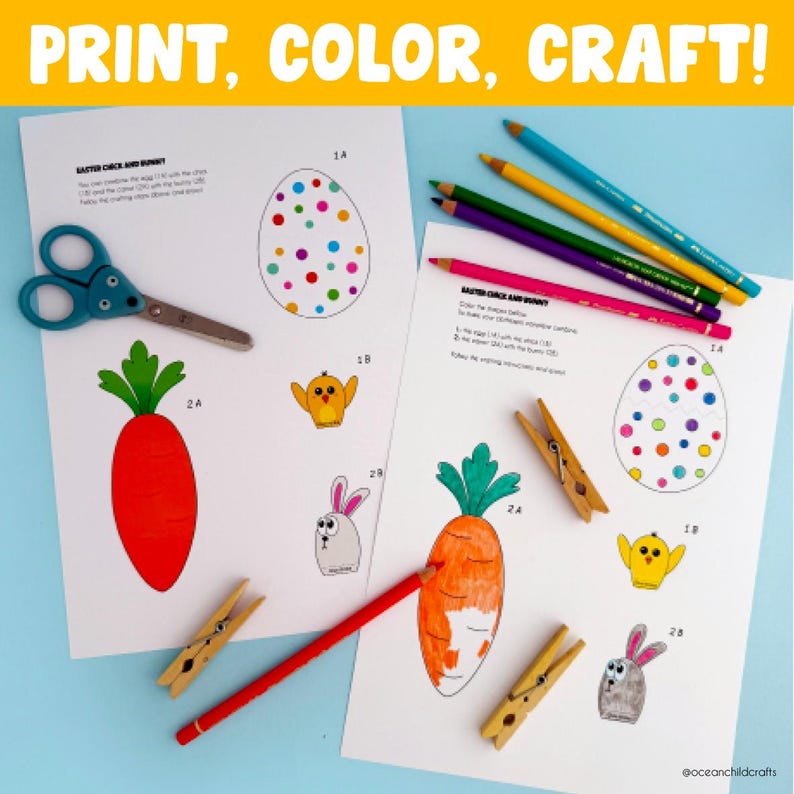 Easter Egg Surprise Craft Printable Color Cut and Glue Bunny Coloring ...