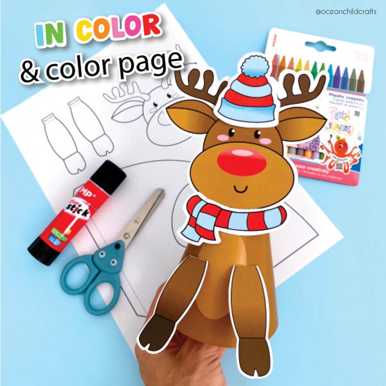 Printable Rudolph the Reindeer Craft for Kids, Preschool Color Cut and ...