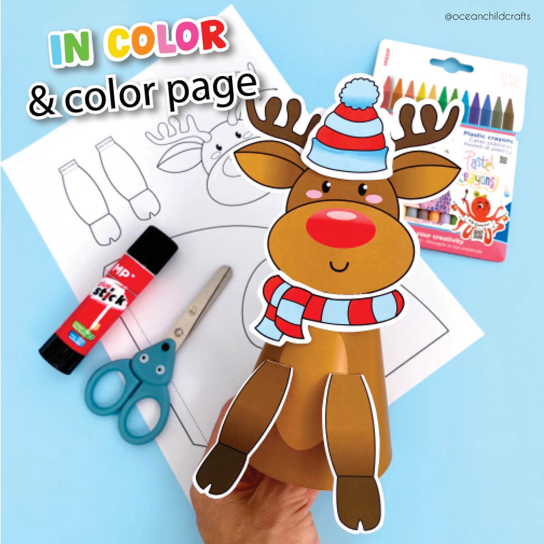 Printable Rudolph the Reindeer Craft for Kids, Preschool Color Cut and ...