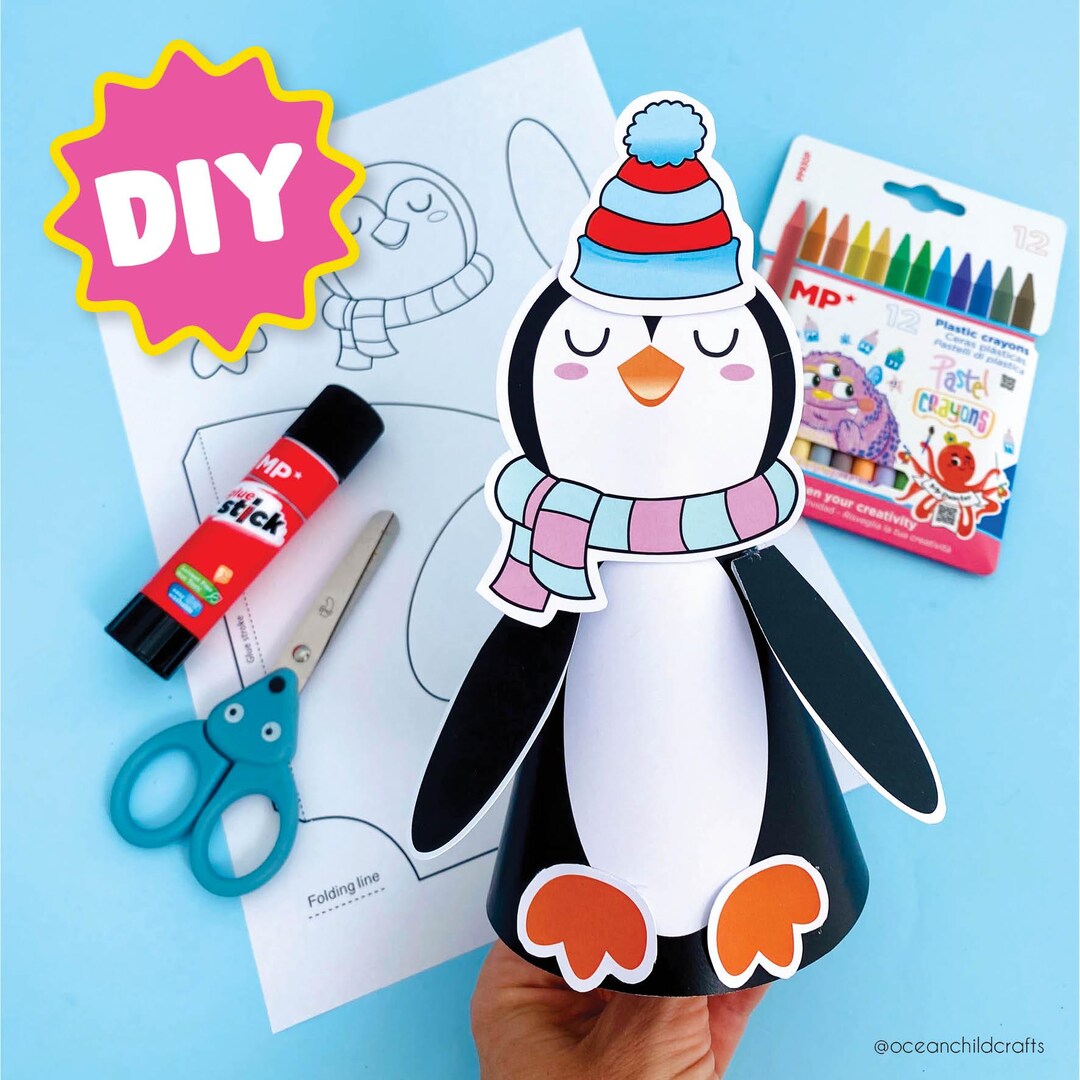 Penguin Craft for Kids, Penguin Color Cut Glue Kids Template Winter ...