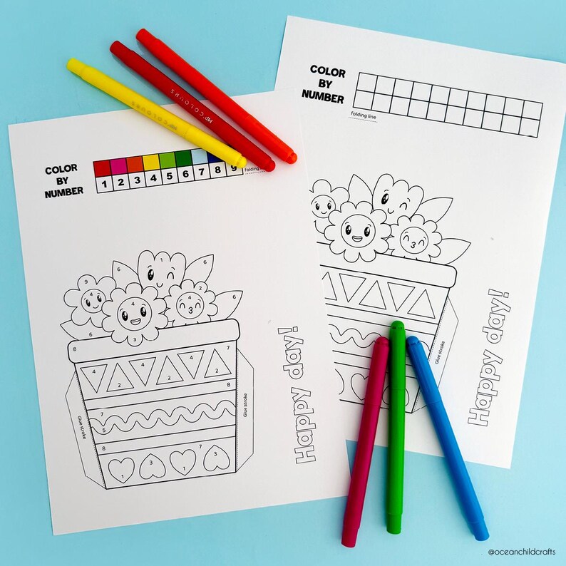 Printable Color by Number Flower Craft DIY Pop up Card Spring Activity ...