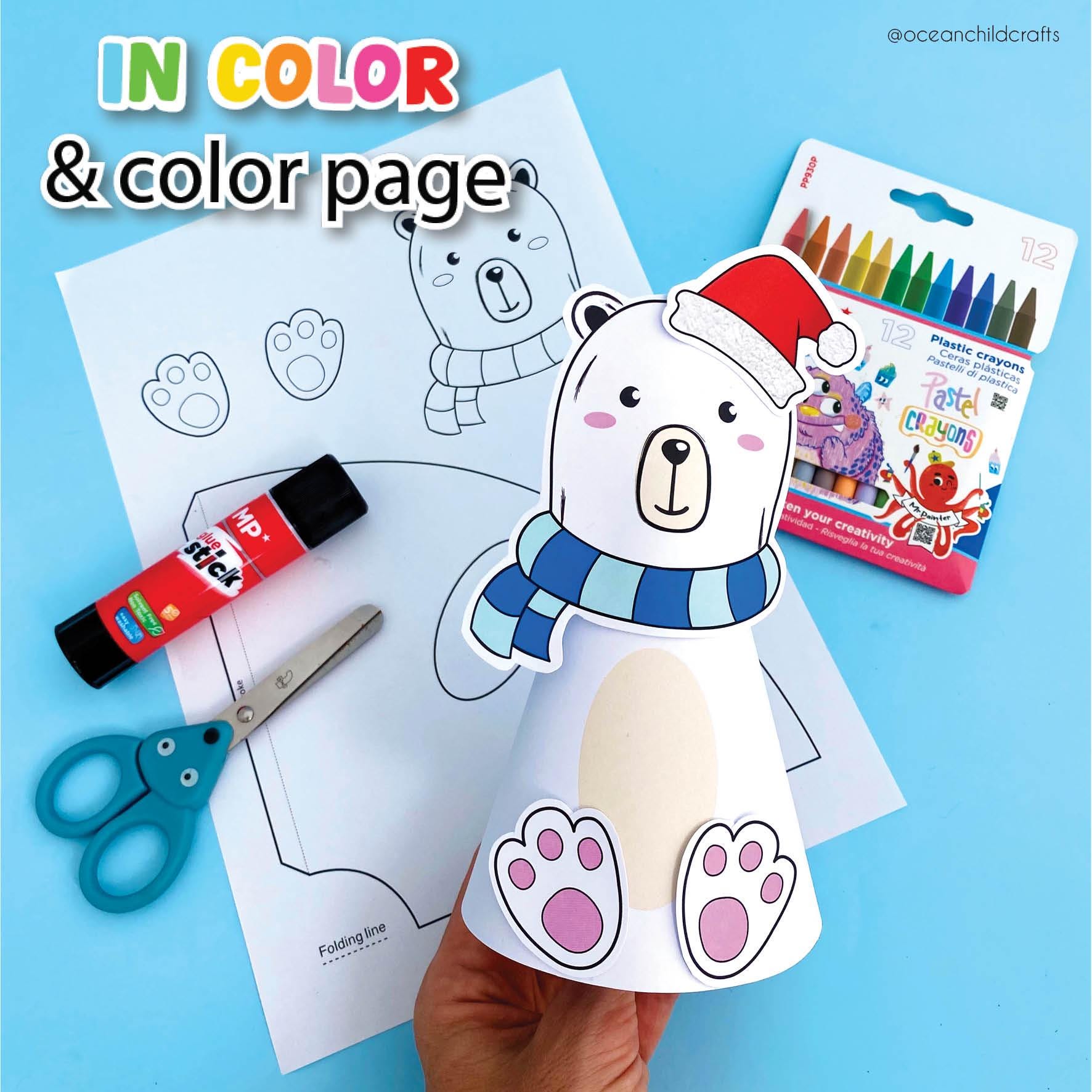 DIY Polar Bear Craft Printable Kids, Christmas Bear Puppet Preschool ...