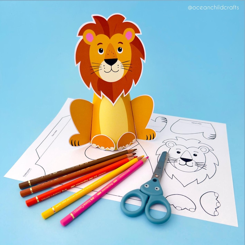 Lion Craft Printable for Kids, Paper Cone Zoo Animal Craft, 3D Lion Cut ...