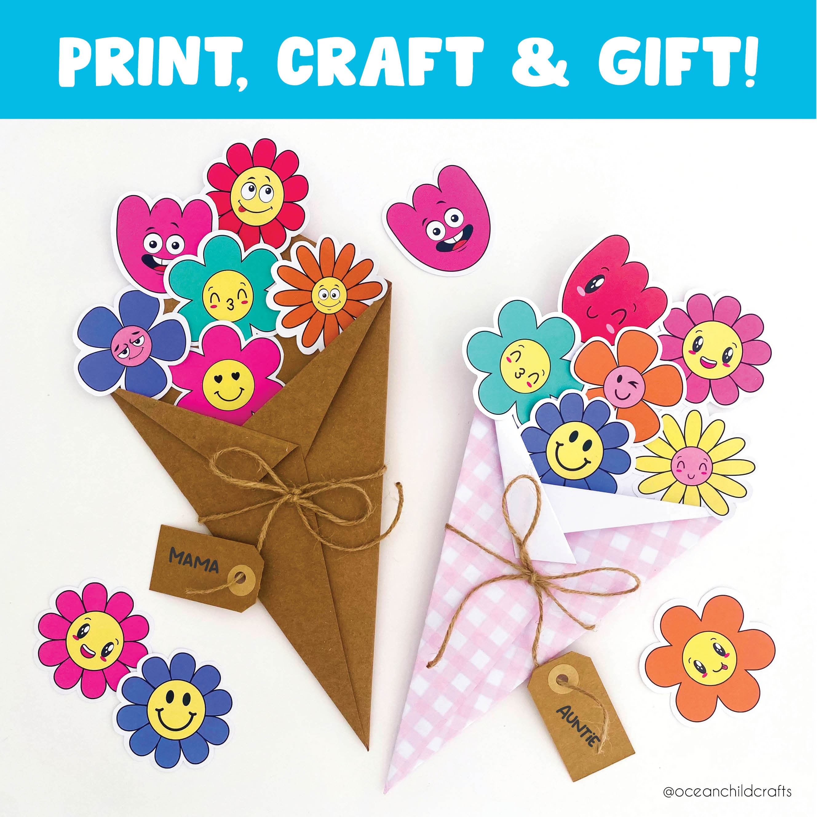 Printable Coloring Flower Bouquet DIY Gift Flowers Craft Kids Template ...