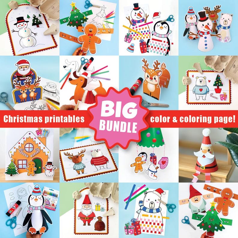 Printable Winter Bundle Art Activity Kids: Snowman Penguin Polarbear ...