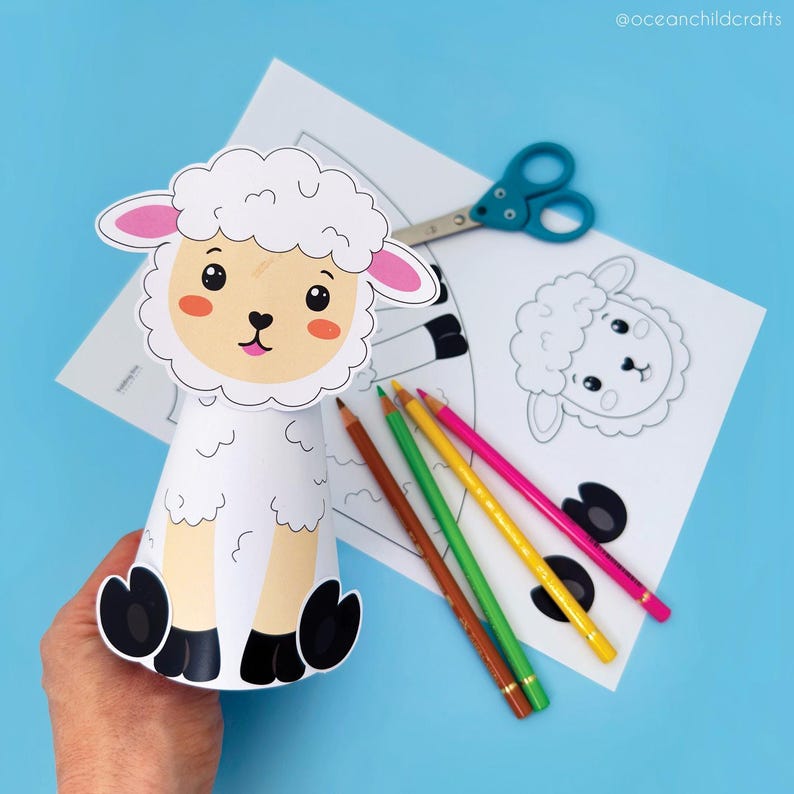 Easter Puppets Craft for Kids – Coloring Bunny, Chick, Lamb & Hen ...