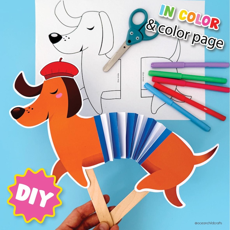 Dancing Dog Craft for Kids Pets Activities Cut & Color Printable ...