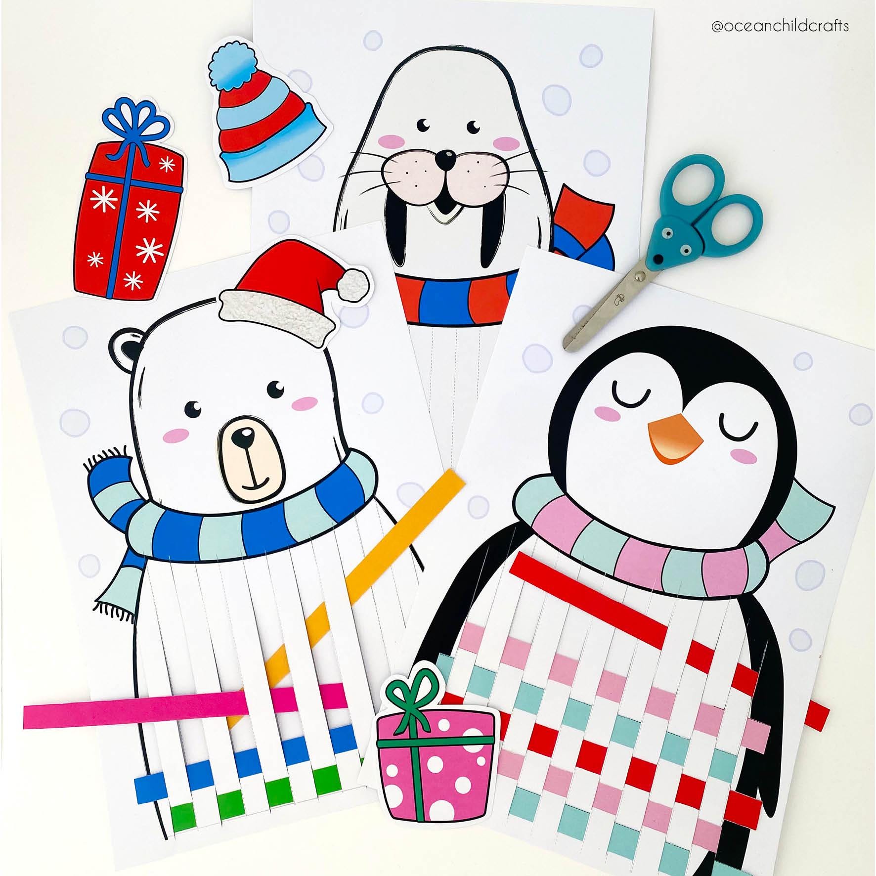 Printable Winter Bundle Art Activity Kids: Snowman Penguin Polarbear ...