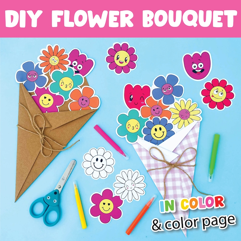 DIY Flower Bouquet Craft Printable Kids Printable Gift Idea Flower ...
